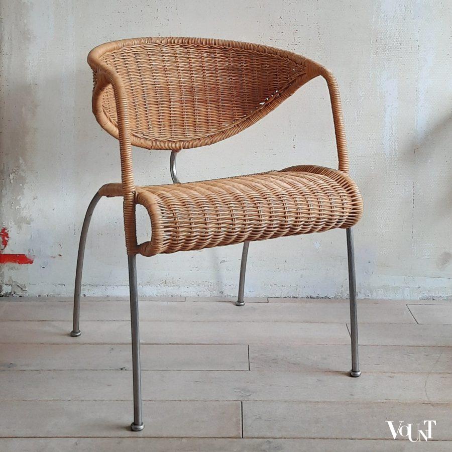 Design stoel rotan met metalen frame, jaren '80/'90